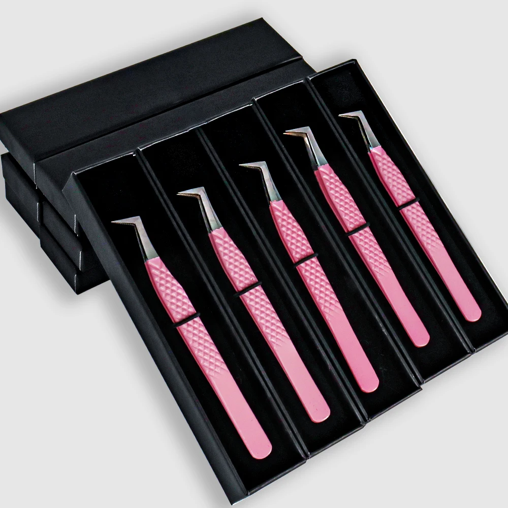 Print Logo Fiber Tip Green Color Gradient Eyelash Tweezers 45 75 90 ...