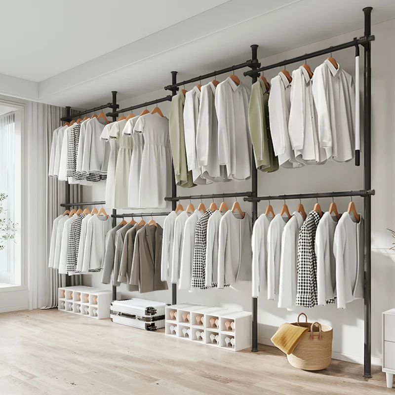 Bedroom Metal Open Wardrobe Pole System Movable Walk In Closet System ...