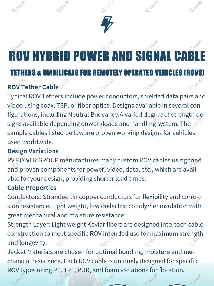 Watertight Power + Rs485 Signal Wires Underwater Hybrid Cable For Rov ...