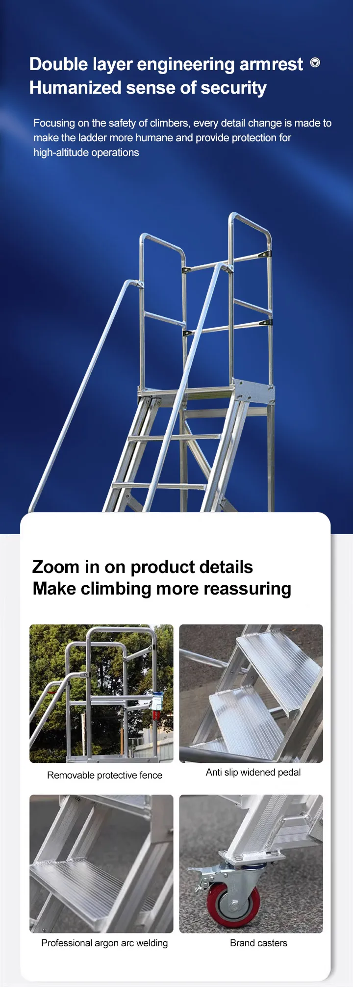 Movable Stepladder With Guardrail Warehouse Retractable Ladder 5 Steps ...