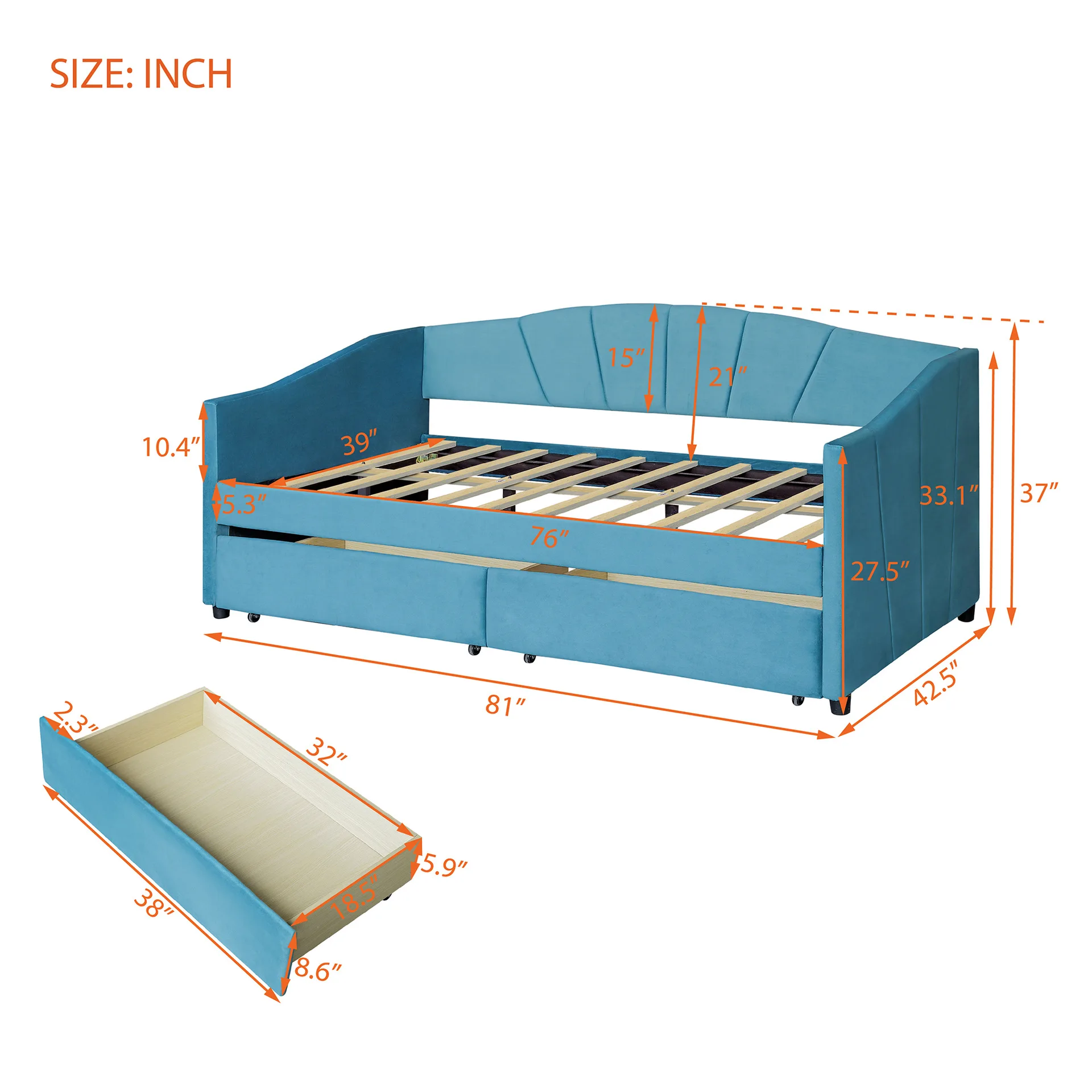 Retractable Slat Bed Base Converts Upholstered Cushioned Sofa Into Full ...