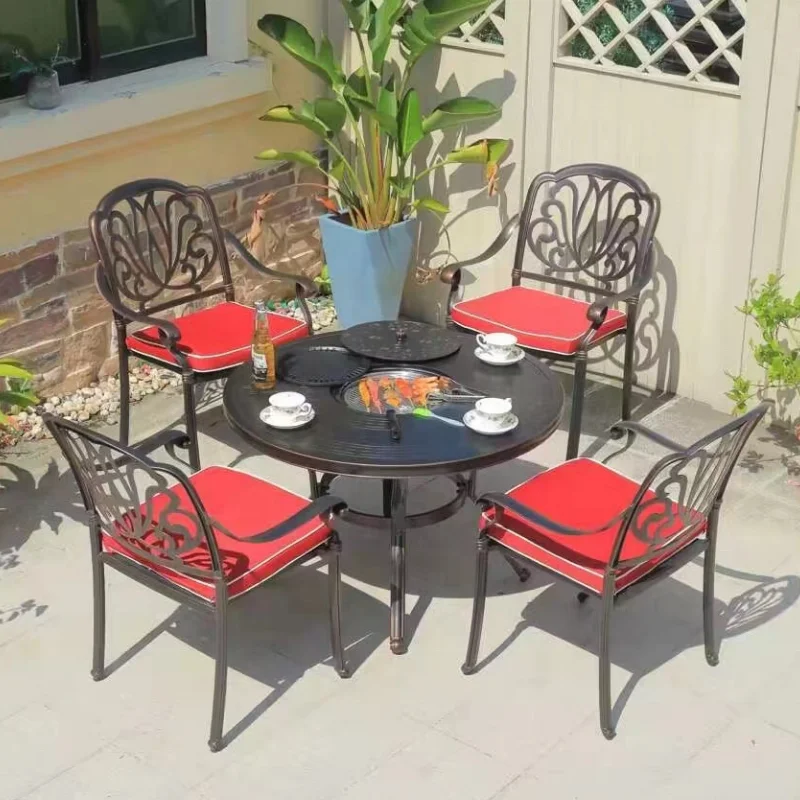 Cast Aluminium Bbq In Table Round Dining Tables And Chairs Patio Garden ...