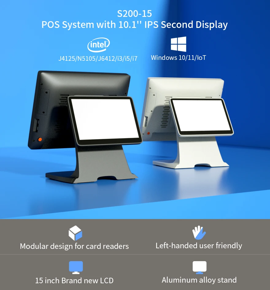 15'' Dual Screen Point Of Sale Pos System Pos With 12.1 Inch Customer ...