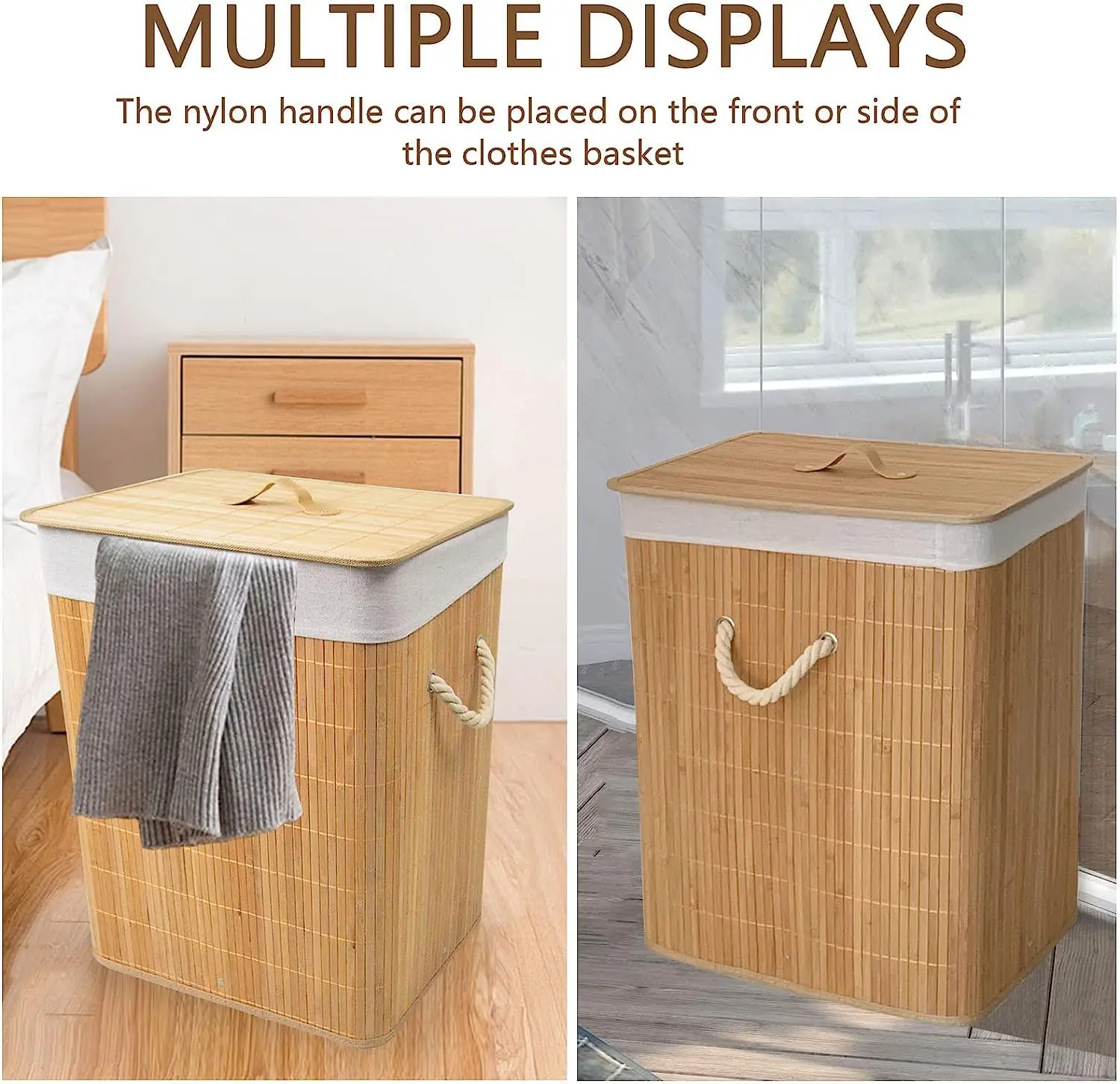 Combohome Handwoven Bamboo Laundry Hamper Foldable Storage Basket with ...