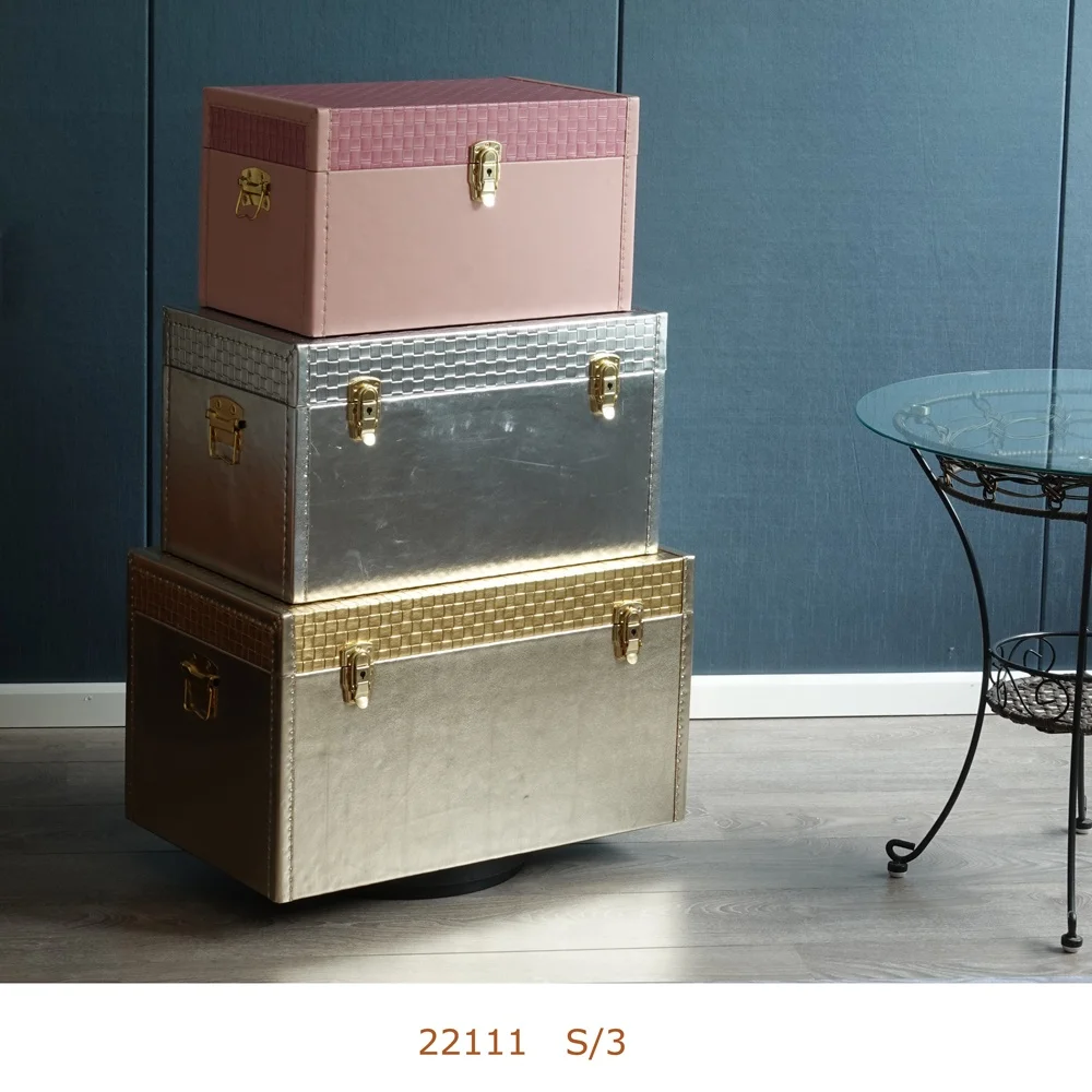 Wooden Storage Trunk Boxes With Shining Pu Leather Surface For ...
