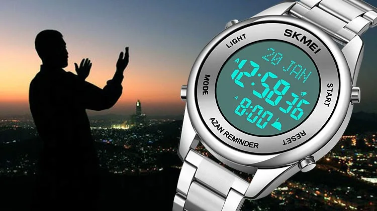 Skmei 1861 Arabic Islamic Al Fajr Waterproof Stainless Steel Azan Qibla ...