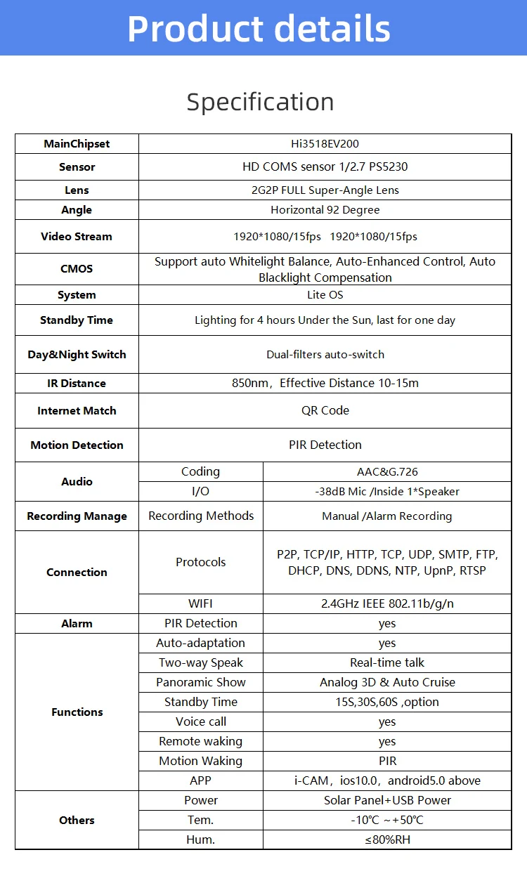 Ubox Ubia 3MP Solar Wifi Camera - Night Vision & Waterproof