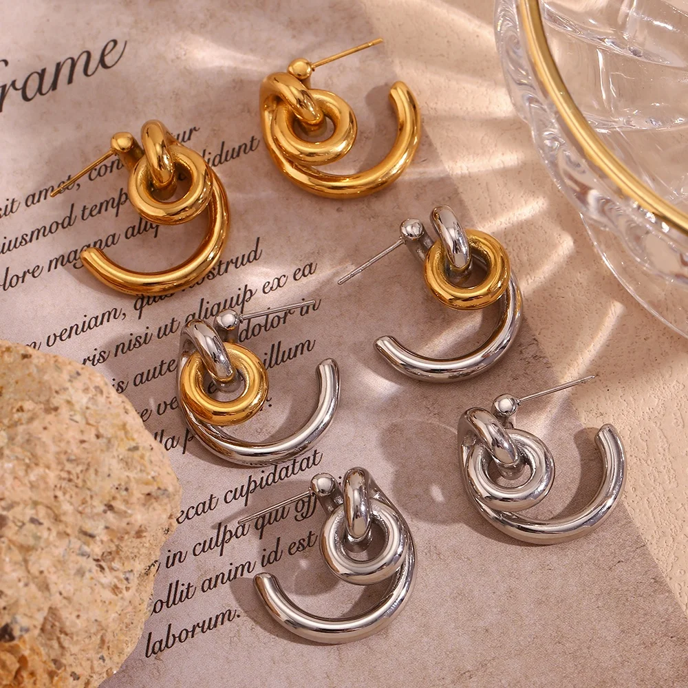 Plated Statement Jewelry Lock Earring Gold Stainless Steel Chunky ...