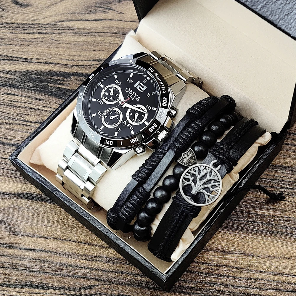 Fashion Men Watch Bracelet Gift Box For Man Watches Bracelet Set Steel ...