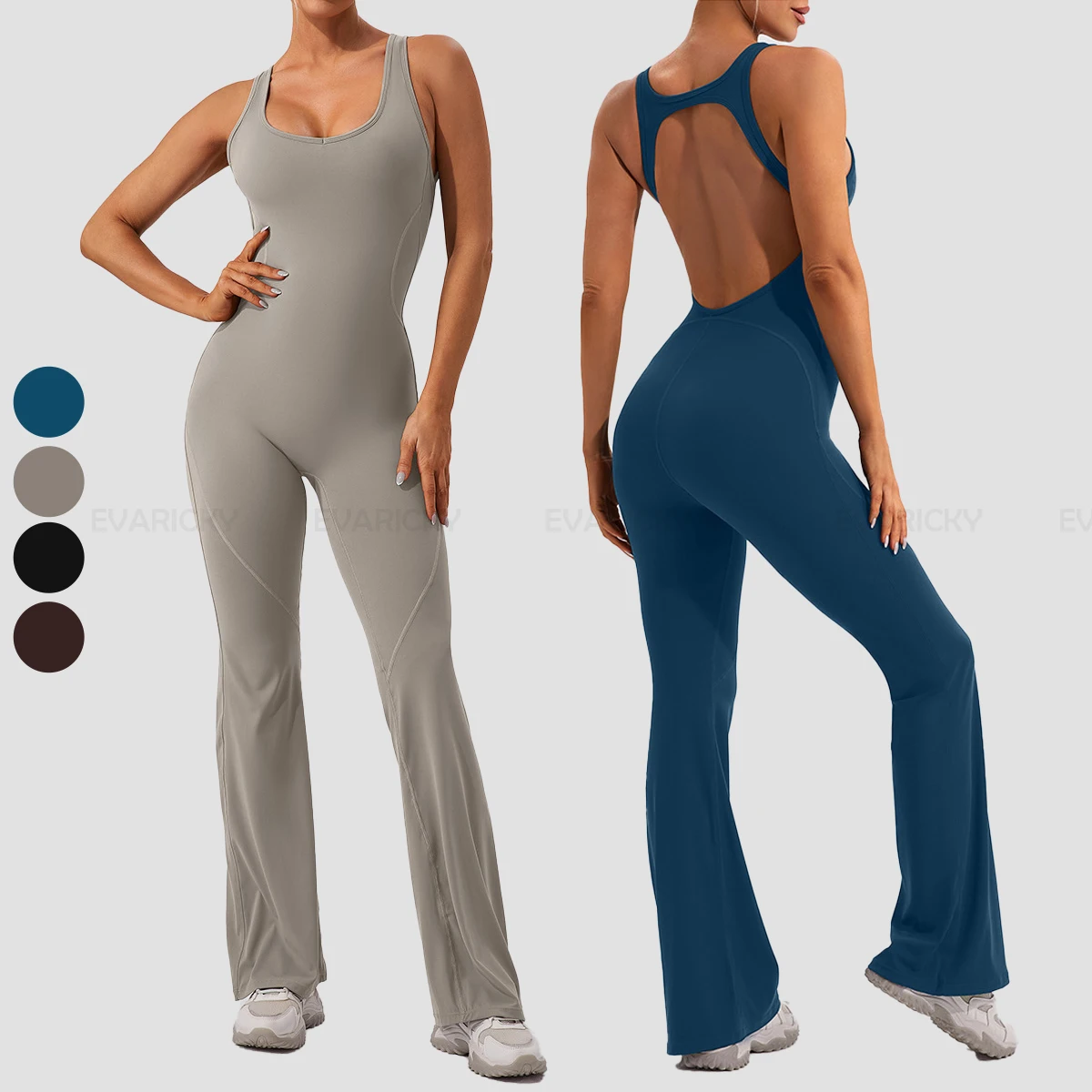 2024 New Female Workout Training Wide Leg Backless Jumpsuit Women Yoga ...