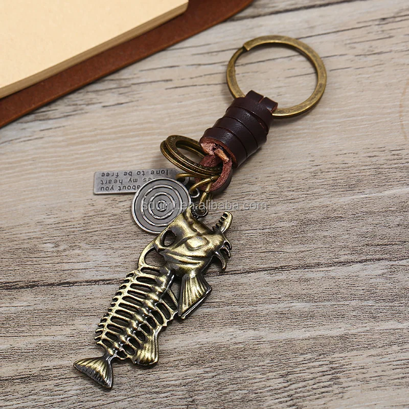 Hot Sale Simple Bronze Metal Fishbone Model Pendant Key Chain Bone ...