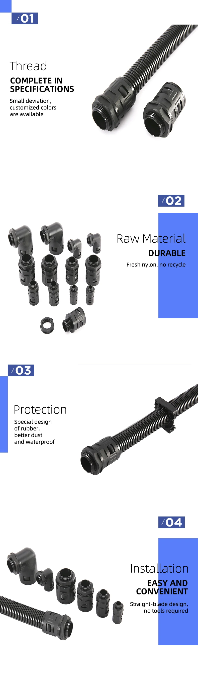 Straight Quick Plug Electrical Installation Plastic Nylon Flexible ...