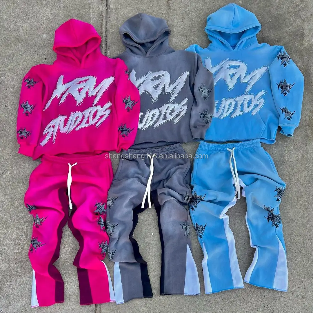 Custom Heavyweight Cropped Puff Print Tracksuit - Men Hoodies