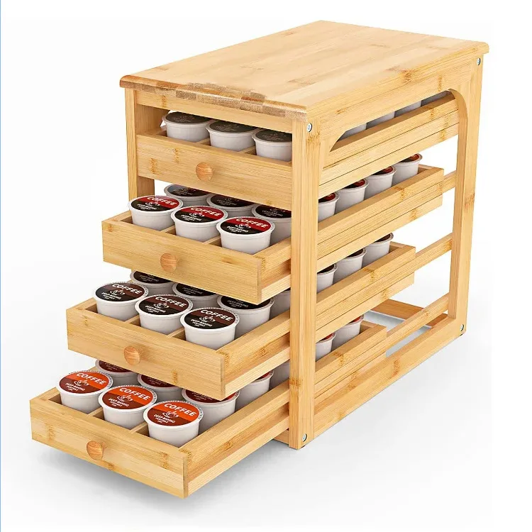 4 Tier Bamboo Coffee Pod Storage Holders Drawer Organizer 72 Pod Pack ...