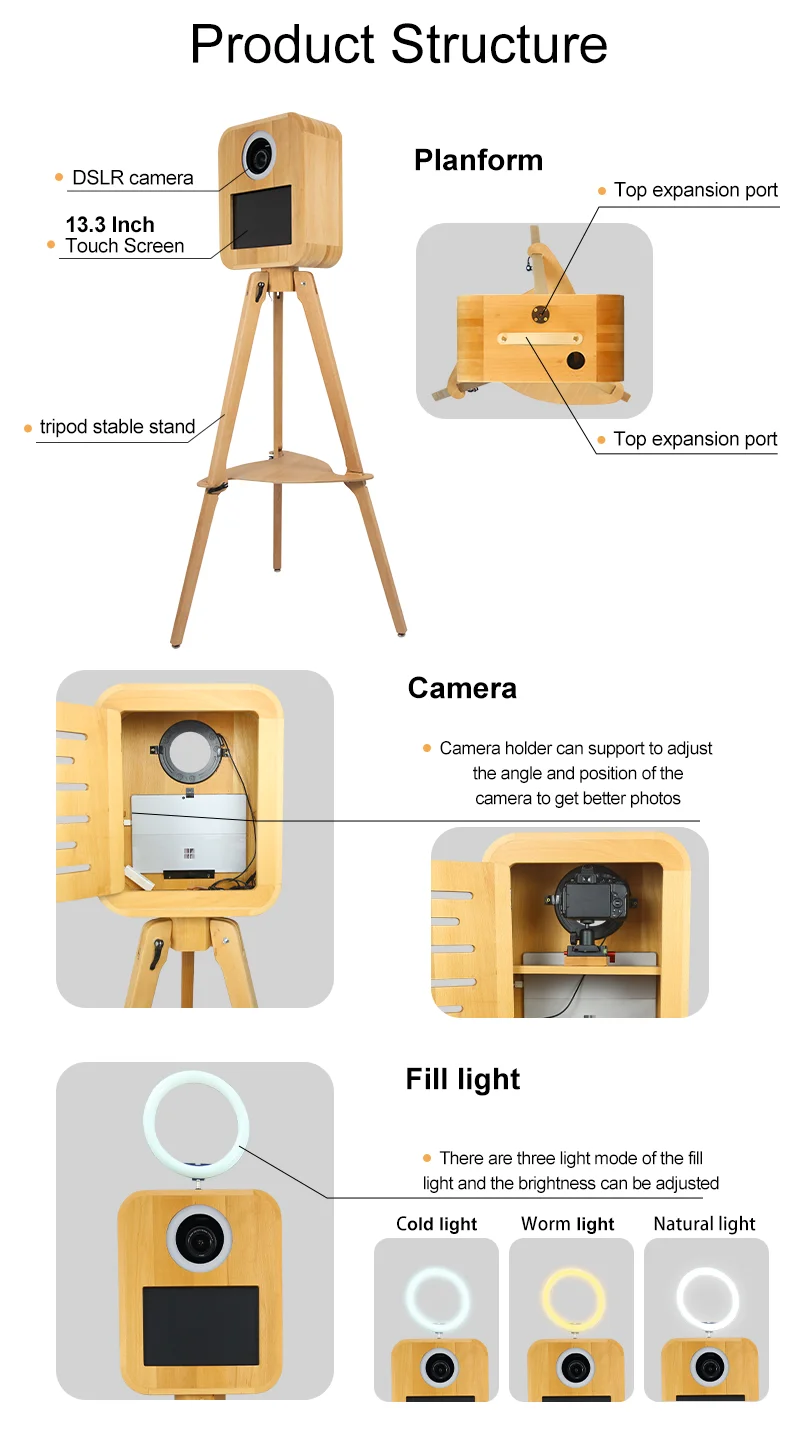Red Oak Retro Photo Booth Kiosk for DSLR & Printer Stand, Portable ...