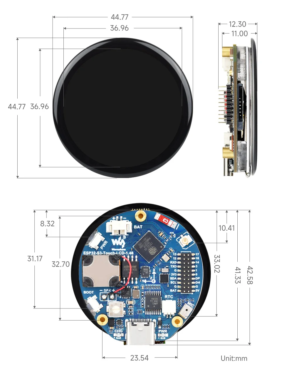 ESP32-S3 1.46-Inch Round Display Development Board - 412x412 Resolution ...