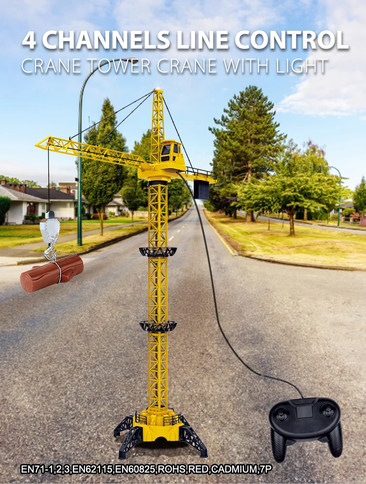 4 Channel Tower Crane Toy for Kids - 36.25 Inch High Lift Model