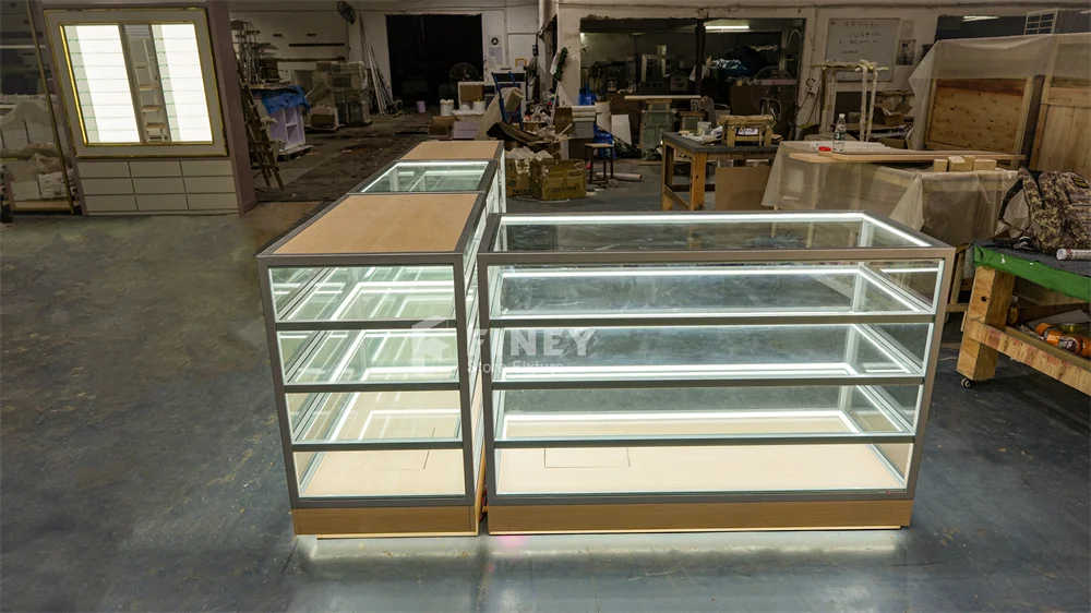 Custom Glass Display Showcase Wood Led Light Glass Retail Counter ...