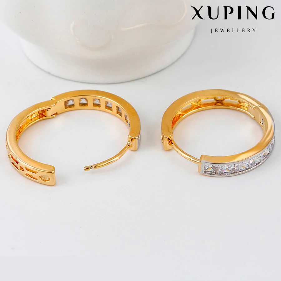 E-1538 Xuping Fashion Jewelry Elegant Simple Hoop Earrings Women Luxury 14k Gold Plated Crystal ...