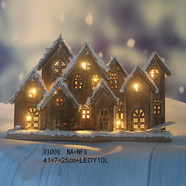 Battery Powered Wooden House Village Christmas Decor Light up Wood ...