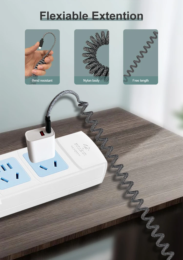 Spiral Curly Braided Type C PD USB Data Cable - Durable & Fast Charging