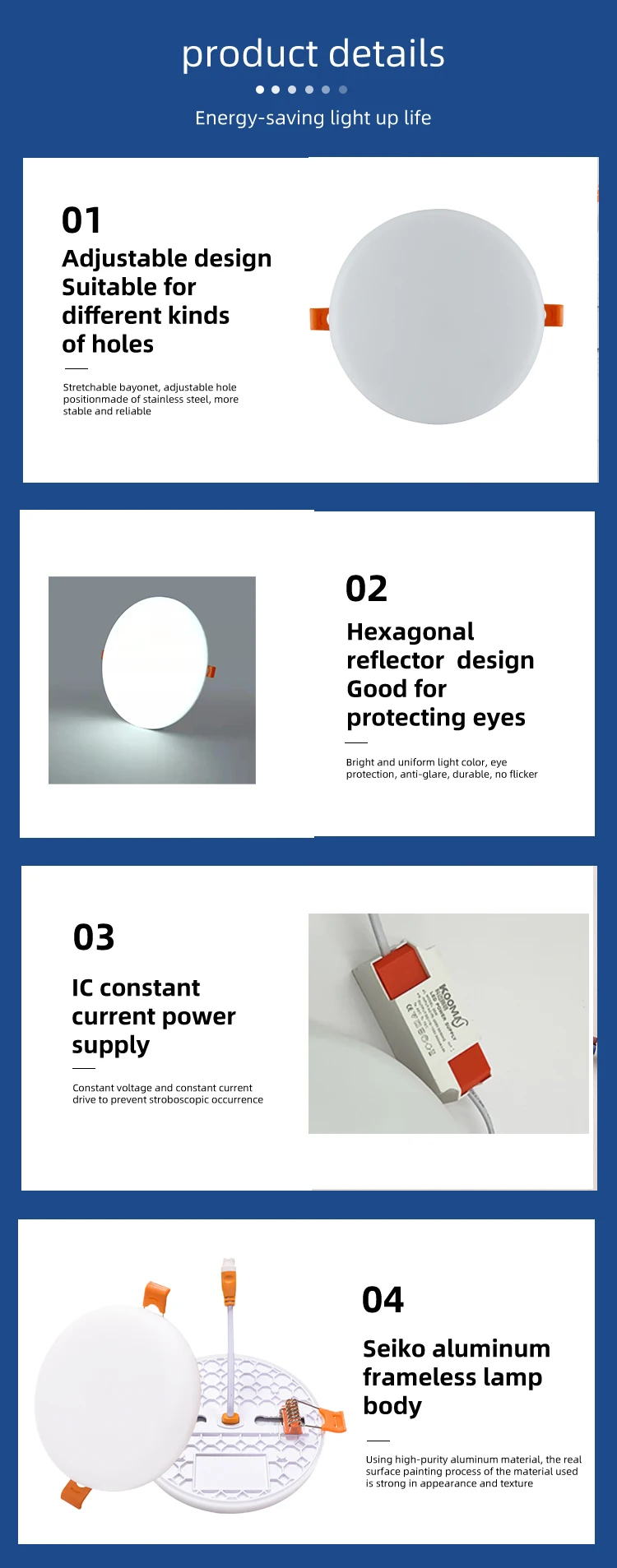 Frameless SMD square Round Concealed Mounted Aluminum 18w 24w 36w 48w ...