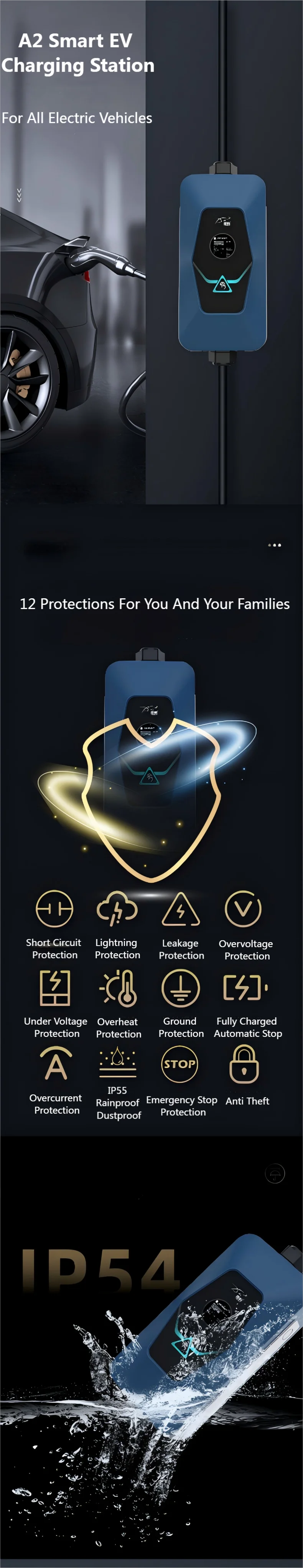 16A Wifi 1 Phase 22kw Cars 11kw Ac Type 1 Type 2 GBT Station