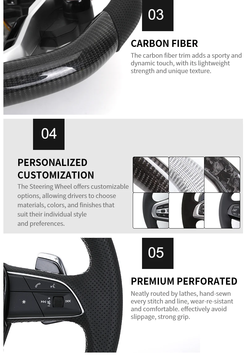 RS Sport Volant Lenkrad Half Perforated Leather Carbon Steering Wheel ...
