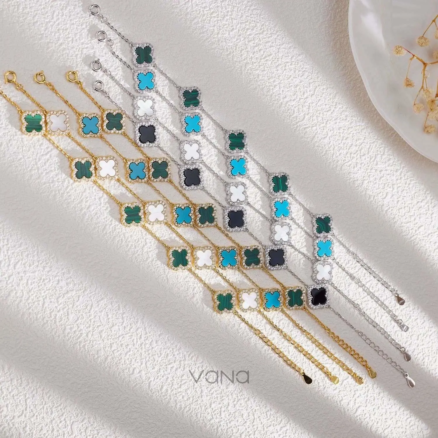 Vana Fine Four Leaf Clover Jewellery 925 Sterling Silver Charm Bracelet Bangle Silver 925 ...