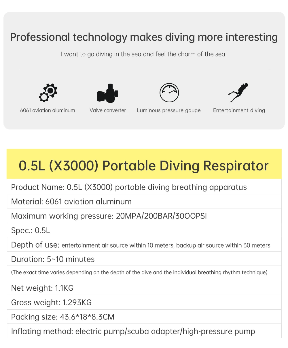 Dideep Refillable Mini Hand Air Lung Diving Tank 5-10mins Underwater ...