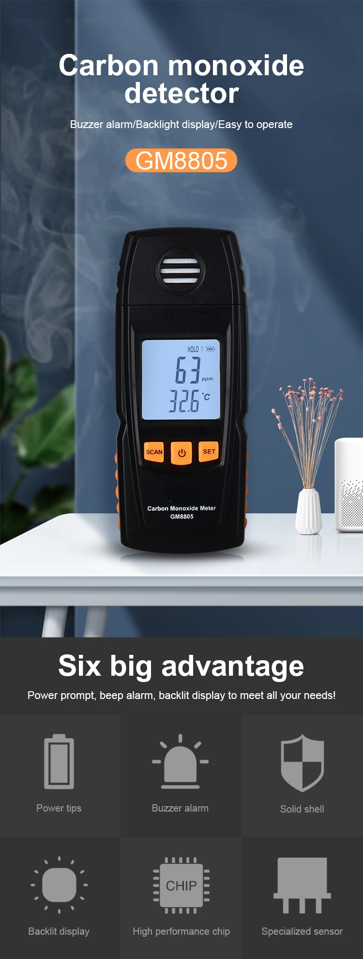 GM8805 Handheld Gas Analyzer Combustible Carbon Monoxide Meter Portable Co Gas Leak Detector Gas ...