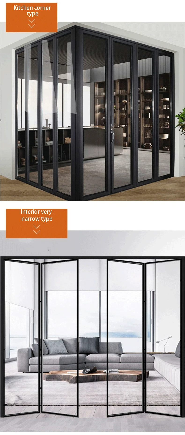 Gaoming Aluminum Corner Bi Folding Glass Door Exterior