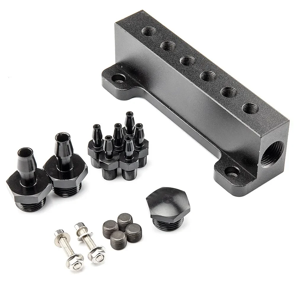 6 Port Vacuum Block Intake Manifold Kit Fuel Wastegate Turbo Boost 1 ...