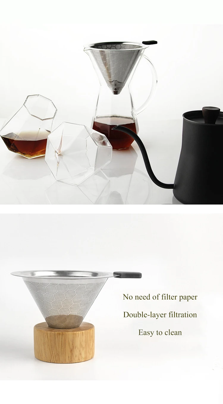 Stainless Steel 304 Pour Over Coffee Dripper Slow Drip Brew Double Mesh ...