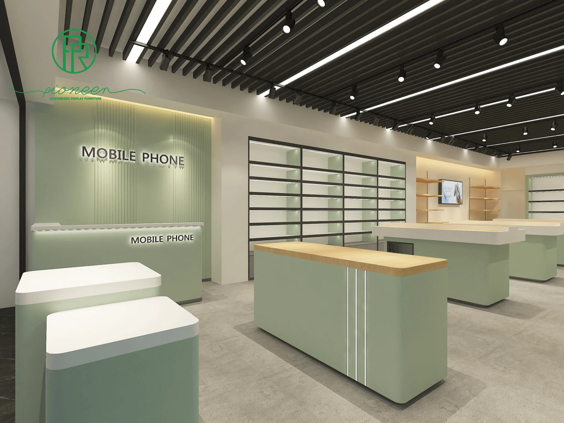 Custom Mobile Phone Shop Interior Counter Design