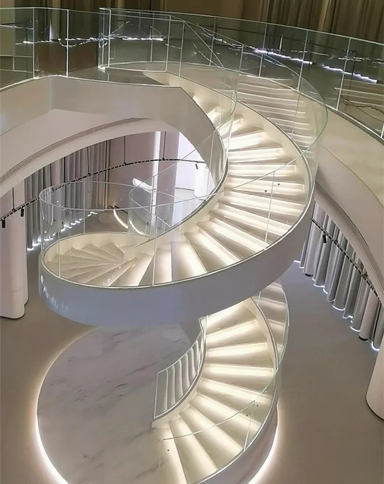 Curved Staircase Modern Wood Staircase Arc Glass Stairs/modern ...