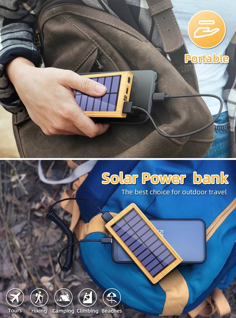 Custom Outdoor Fast Charging Mobile Eco Friendly Wood Power Bank 10000mah