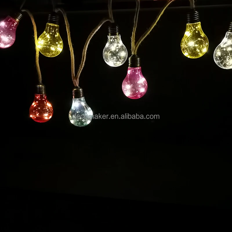 NY068004 Solar LED string light with A60 colorful bulb and hemp rope ...