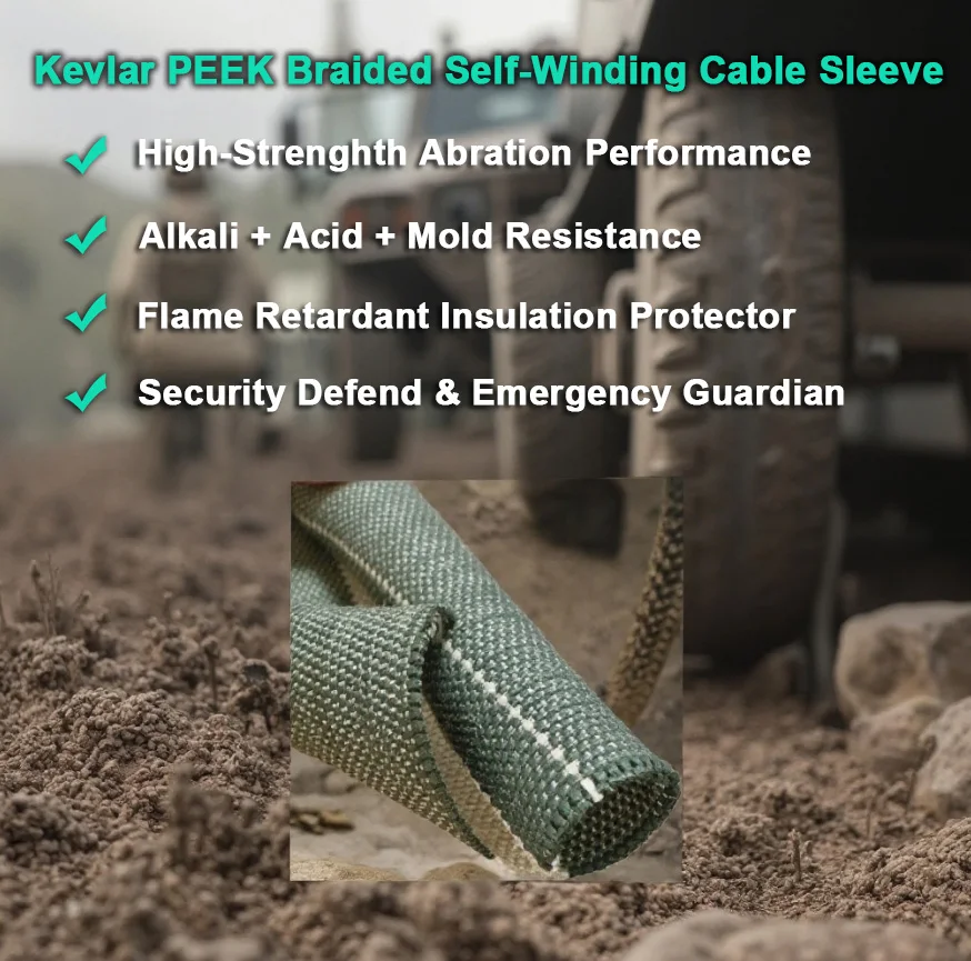 Kevlar PEEK Braided Self-Winding Cable Sleeve Alkali Acid Resistance ...