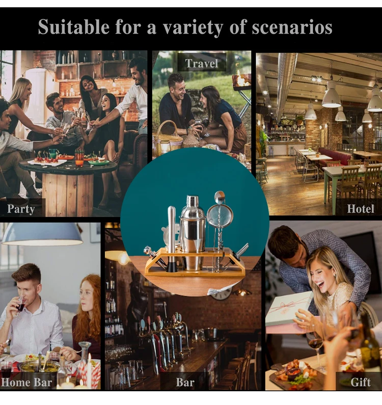 Mcss Bar Tools Set Stainless Steel Cocktail Shaker Four-piece Bamboo ...