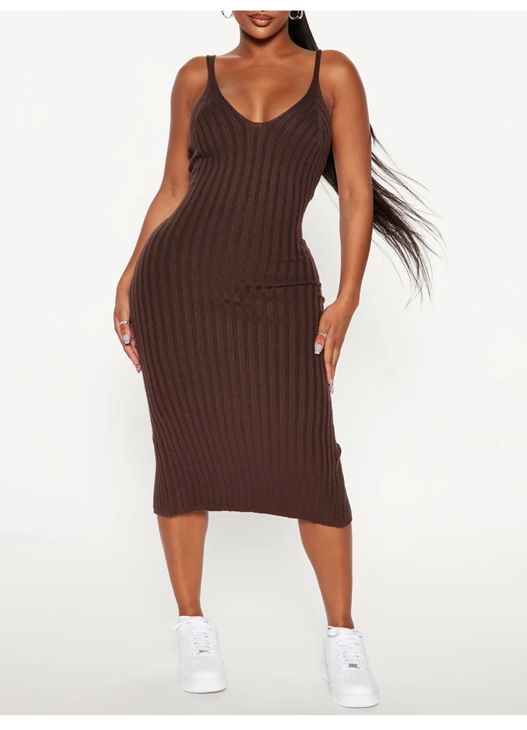 V-neck Spaghetti Straps Sweater Midi Dress Custom Wholesale Bulk ...