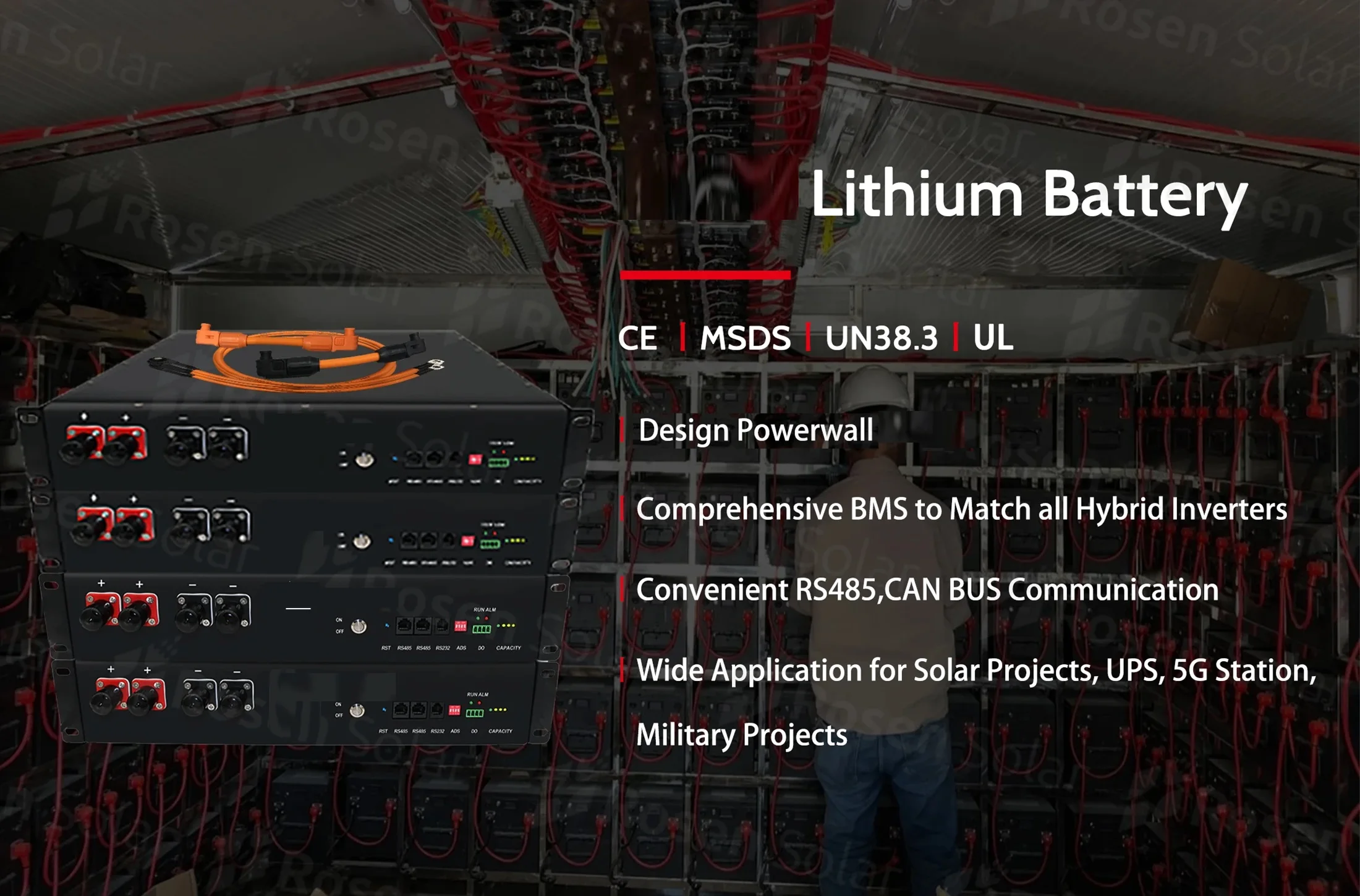 High Power Density 48 Volt Solar Power Lithium Ion Battery For Home ...