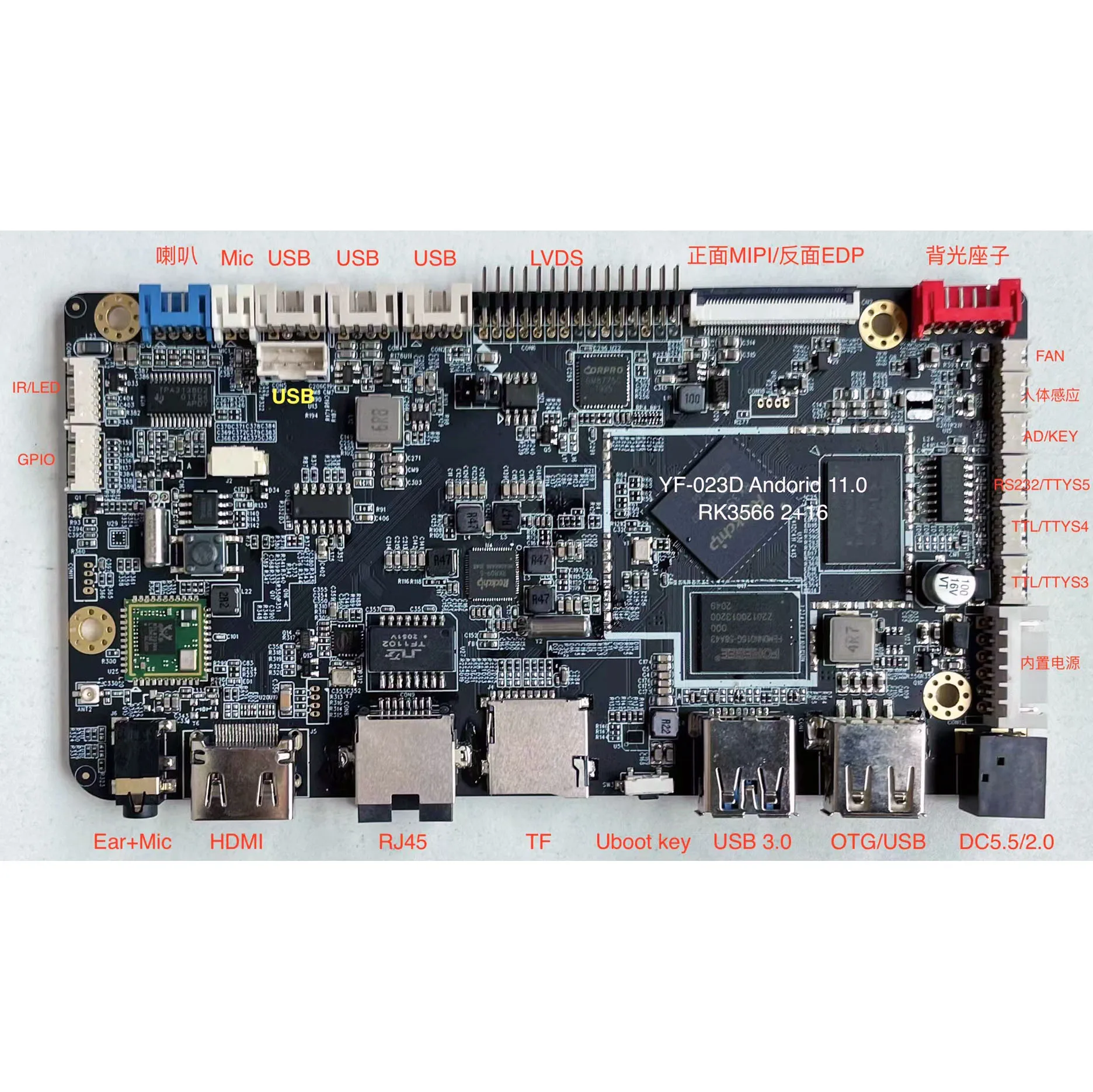 Yf-023d Android Os 11.0 Rk3566 Development Controller Motherboard Hdmi- I Poe Rs232 Rj45 Gpio ...