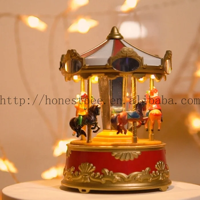 Plastic Christmas Merry-go-round Carousel Rotating Musci Box with LED ...