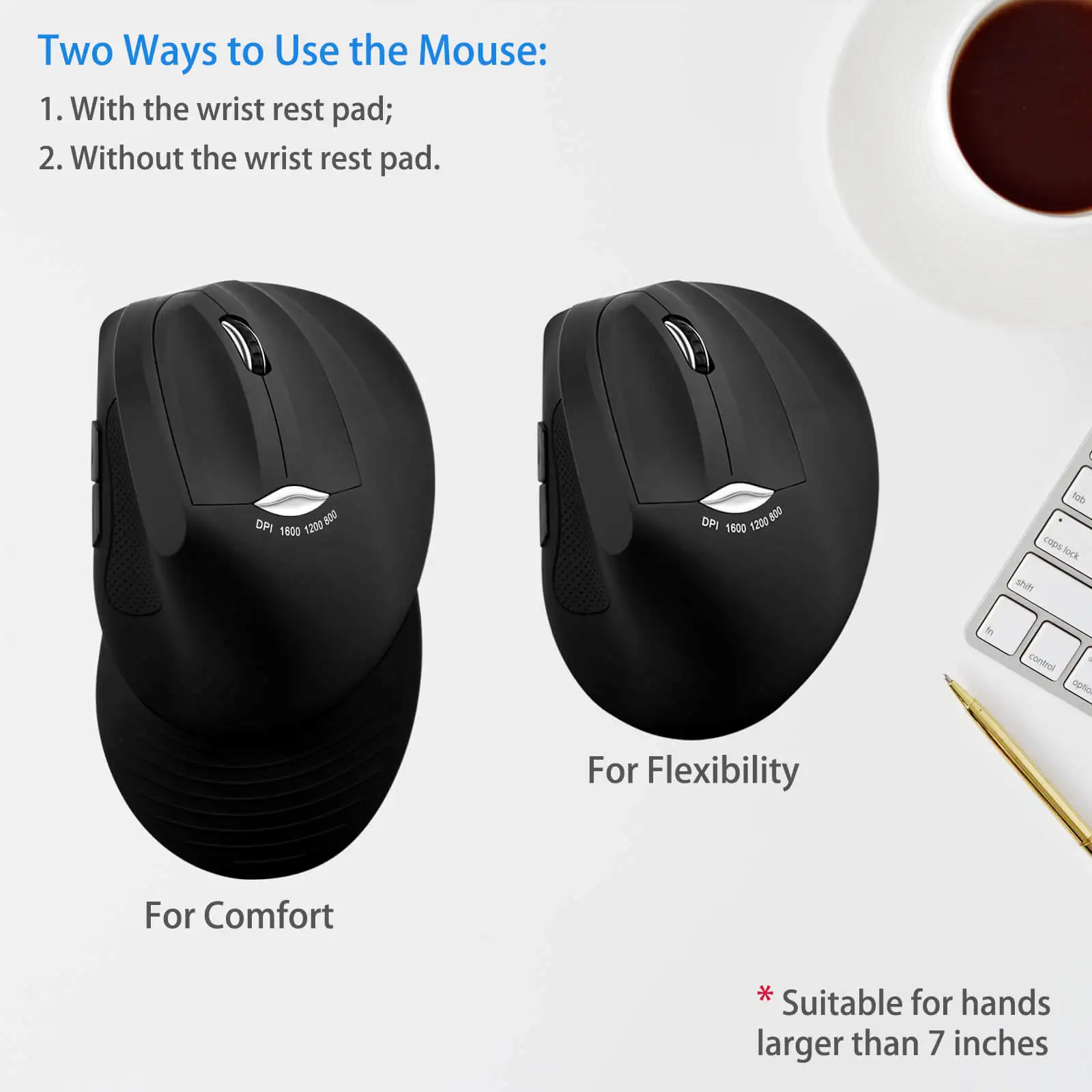 Adjustable DPI Wireless Ergonomic Mouse Vertical Natural Grip Palm ...