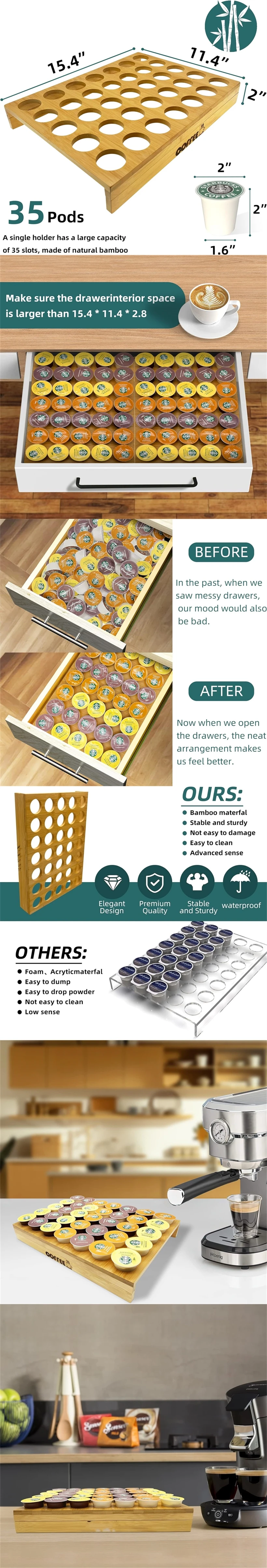 Bamboo K Cup Holder Drawer Organizer Insert Coffee Pod Holder For K ...