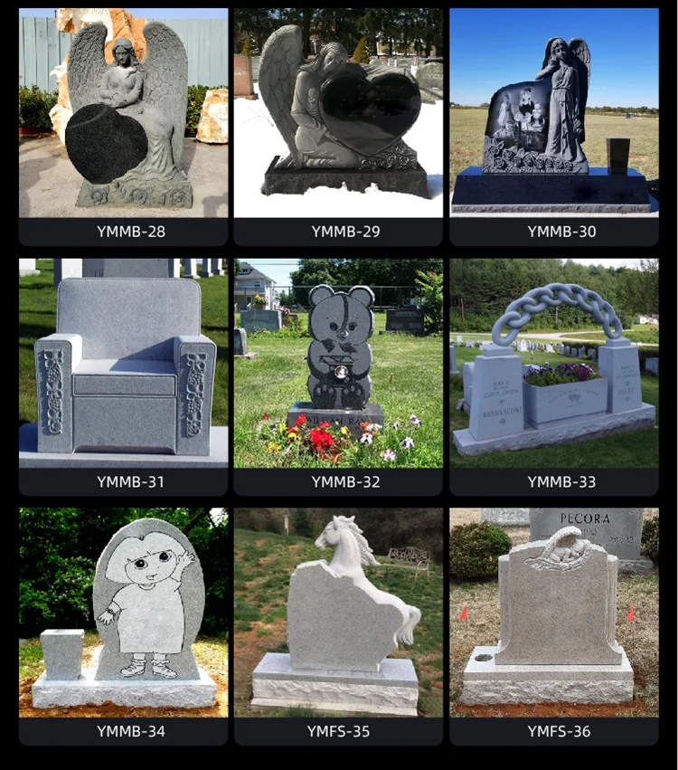 Modern Black Granite Double Angel Headstone Tombstone Cemetery Memorial ...