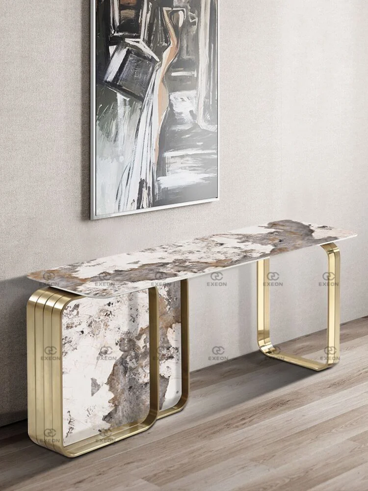 Luxury Modern Italian Gold Console Table with Marble Top
