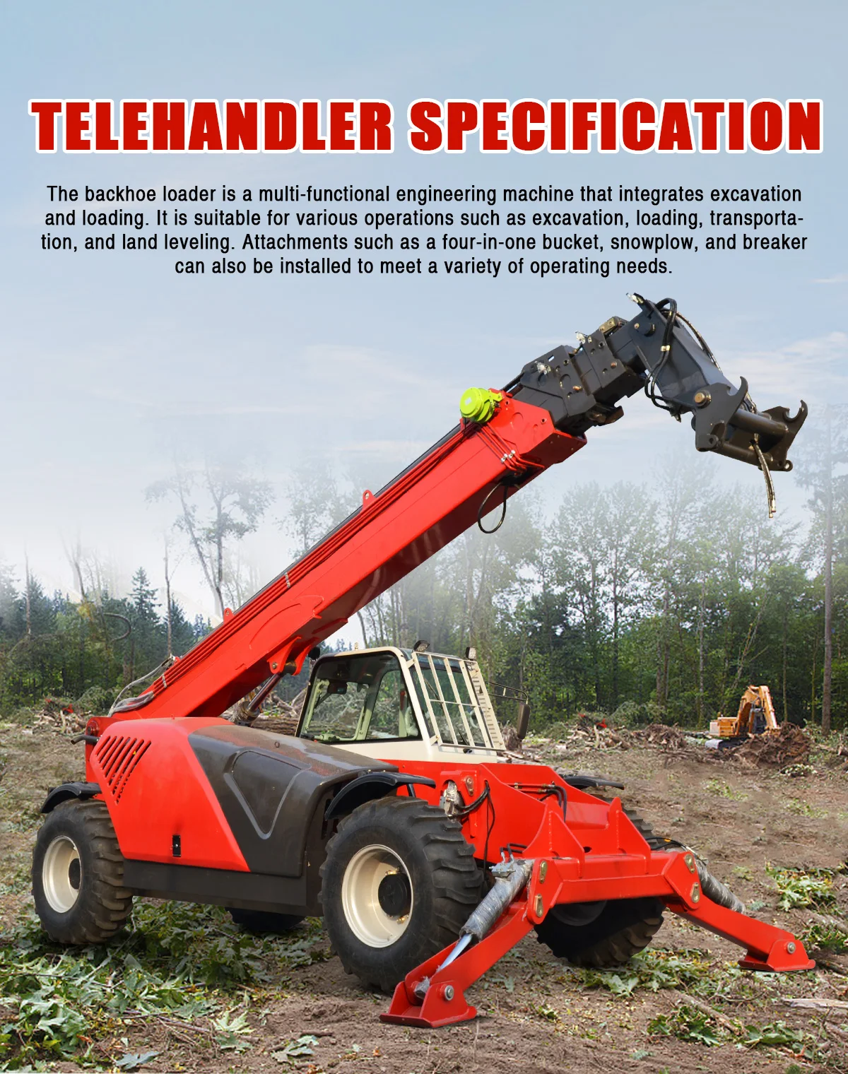 Hydraulic Telehandler Boom Forklift 4x4 3ton 4ton 5ton Telescopic ...