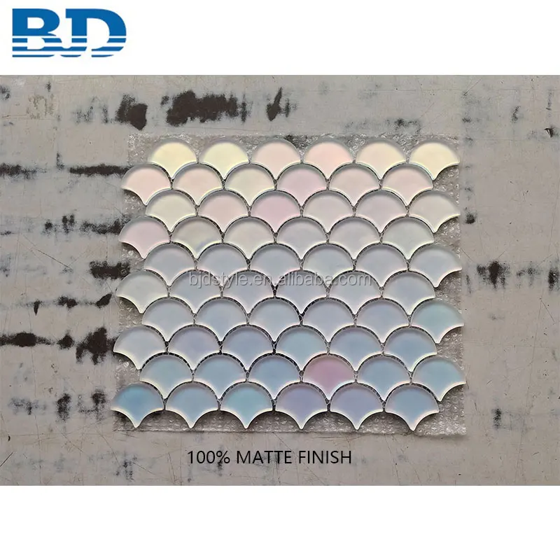 Iridescent Fish Scale Glass Mosaic Tiles for Interior